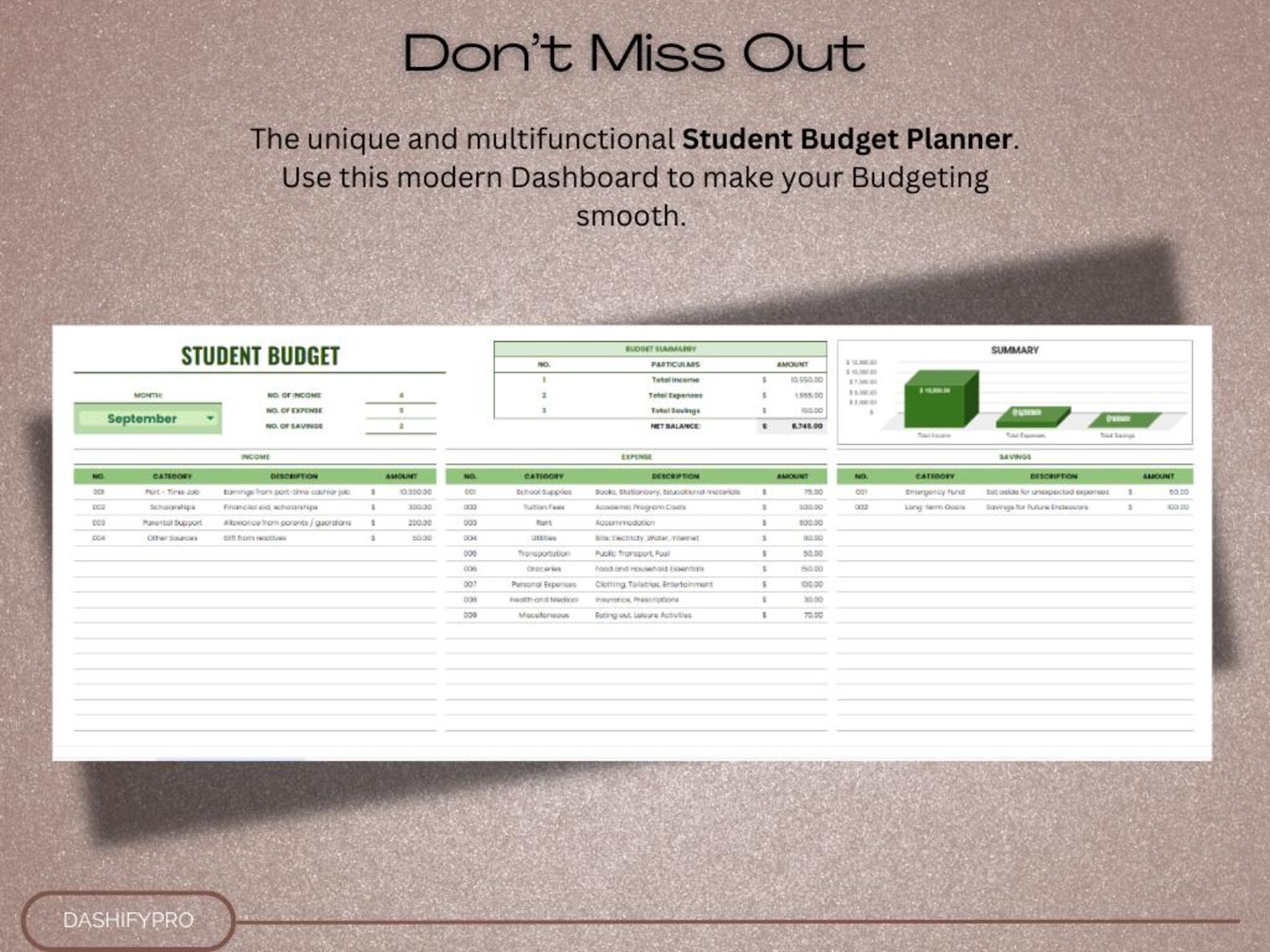 Budget for Students Spreadsheet Google Sheets Template Digital Academic ...