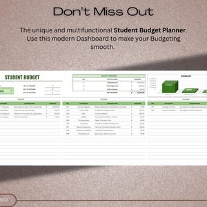 Budget for Students Spreadsheet Google Sheets Template Digital Academic ...