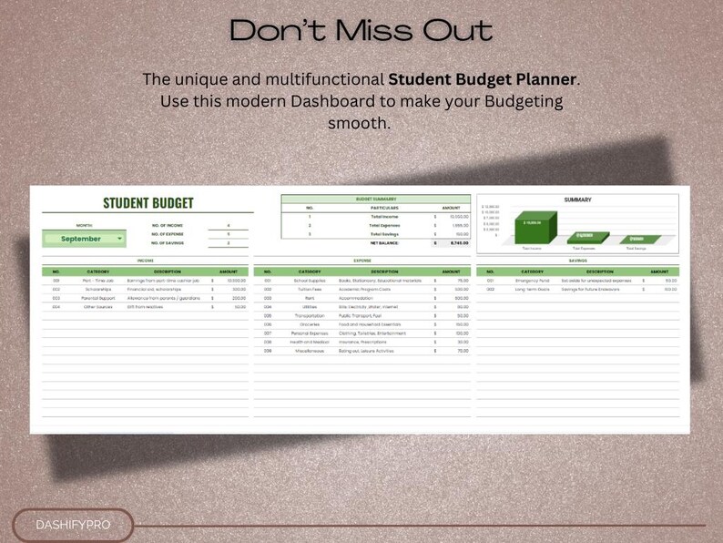 Budget for Students Spreadsheet Google Sheets Template Digital Academic ...