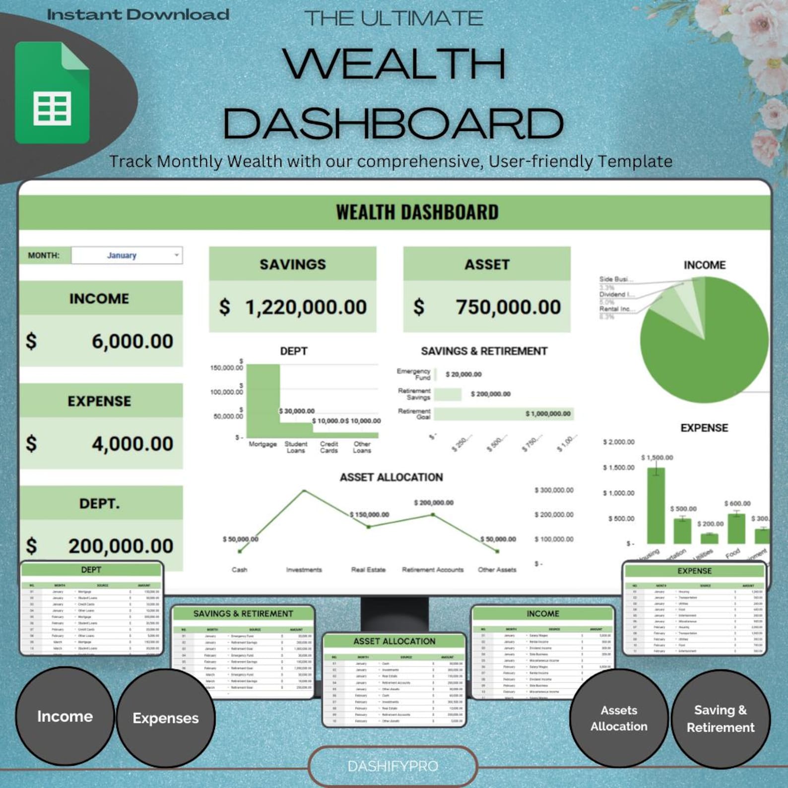 The Ultimate Wealth Dashboard Spreadsheet | Monthly Budget Tracker ...