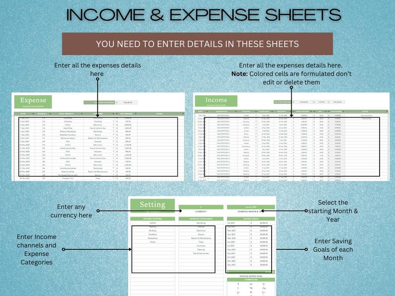 Small Business Bookkeeping Spreadsheet Google Sheets | Dark & Light ...