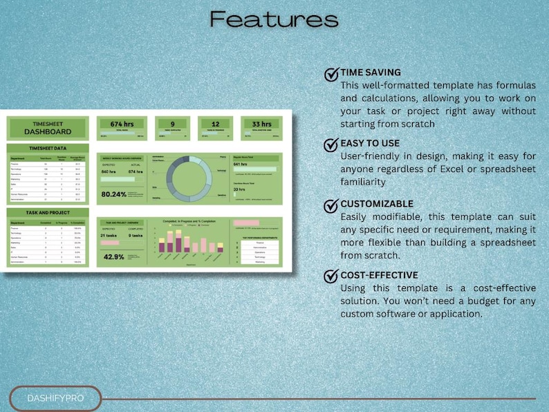 Timesheet Dashboard Template, Enhance Decision Making, Employee ...