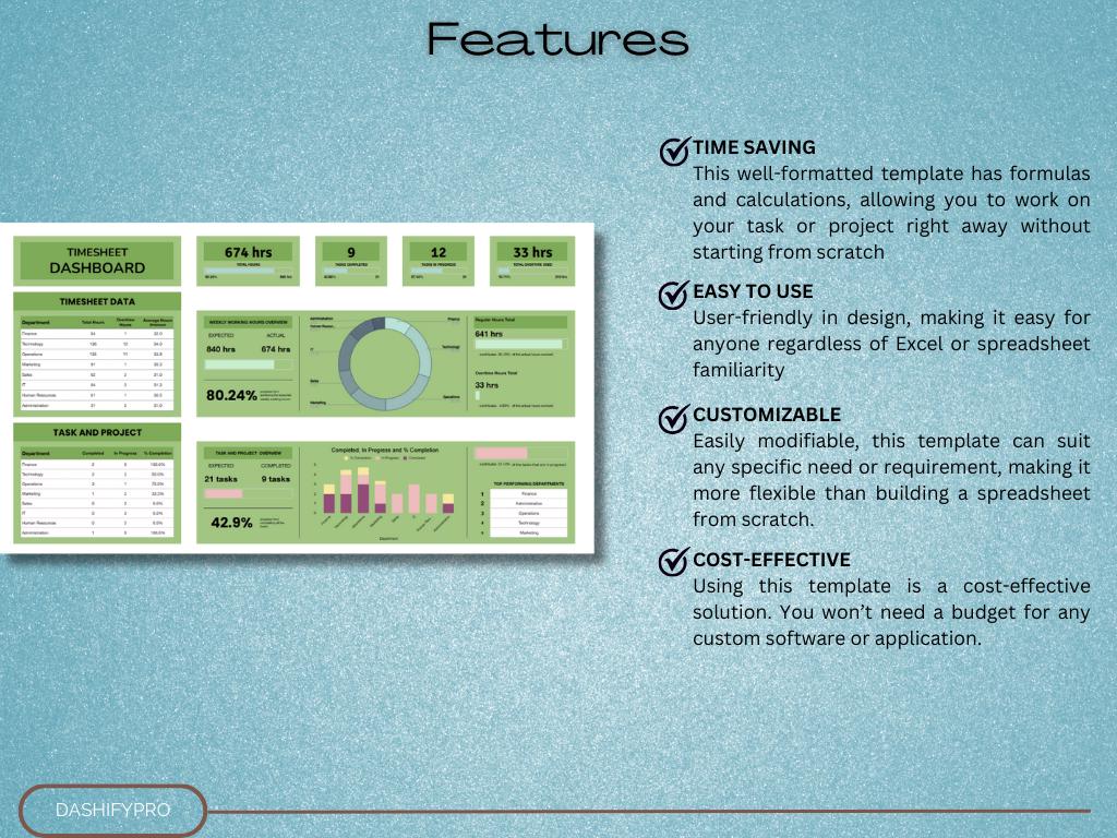 Timesheet Dashboard Template, Enhance Decision Making, Employee ...