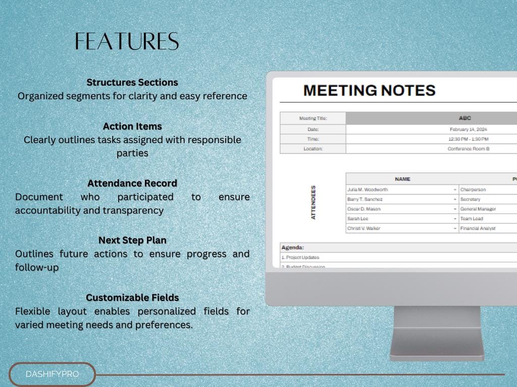 Meeting Notes Excel & Google Sheet Template | Agenda | Minutes | Action ...