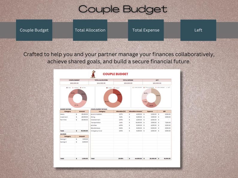 Couples Budget Spreadsheet, Google Sheets Template, Weekly Monthly ...