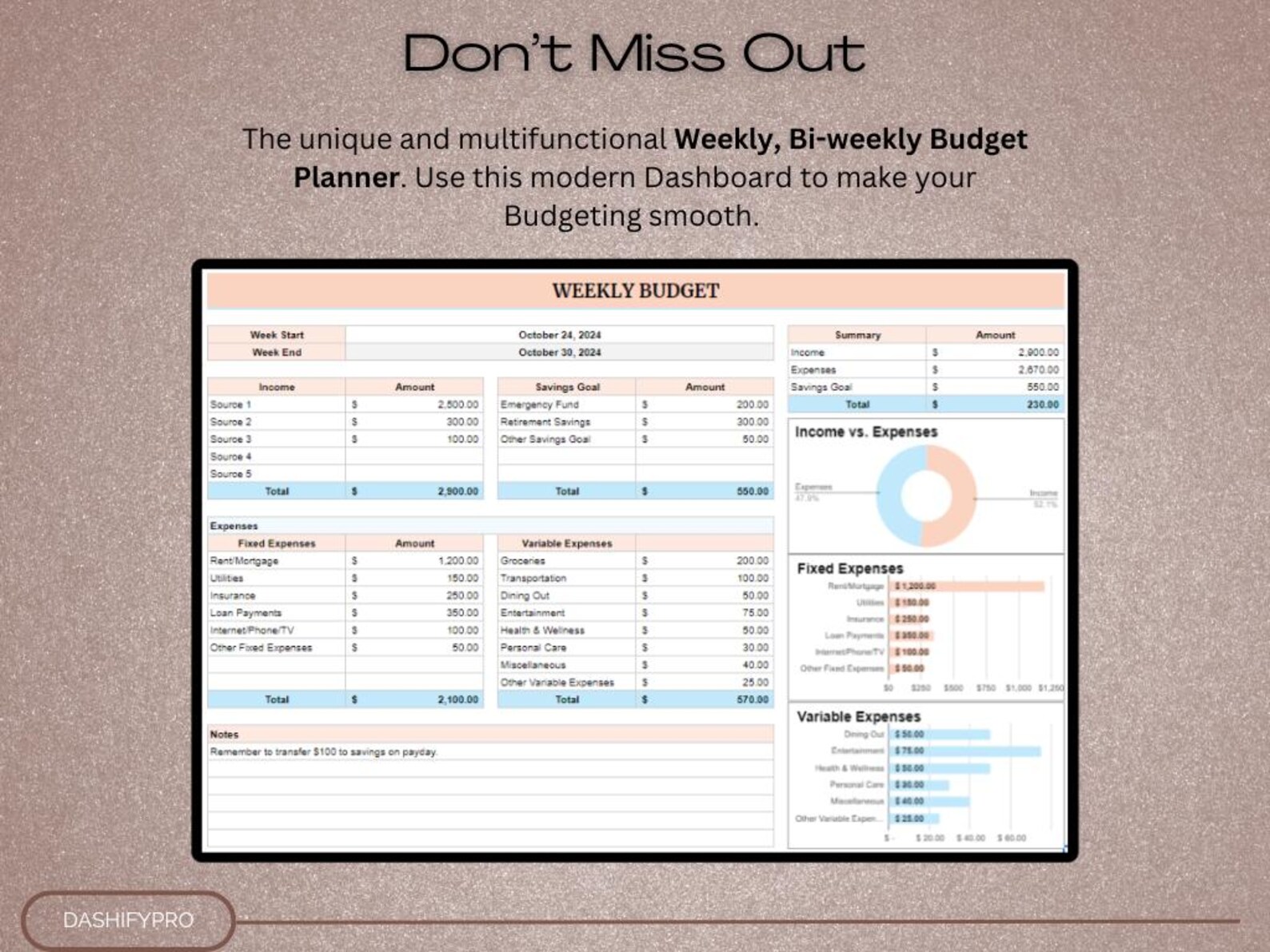 Weekly & Bi-weekly Paycheck Budget Tracker Spreadsheet | Budget by ...