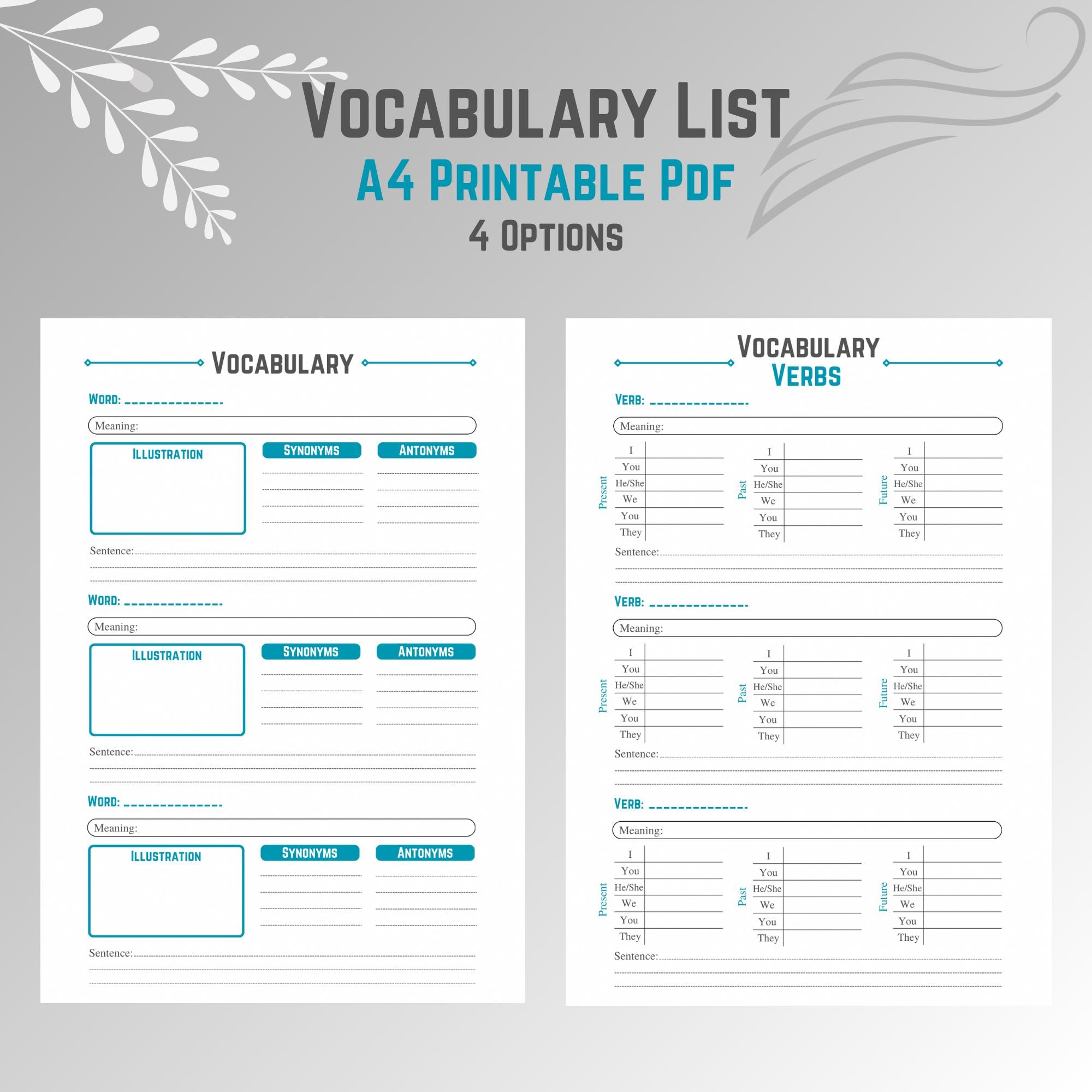 Vocabulary Learning Note, Language Learning Study Note Digital Template ...