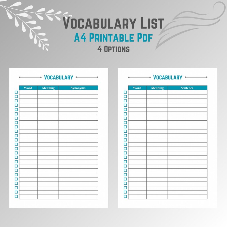 Vocabulary Learning Note, Language Learning Study Note Digital Template ...
