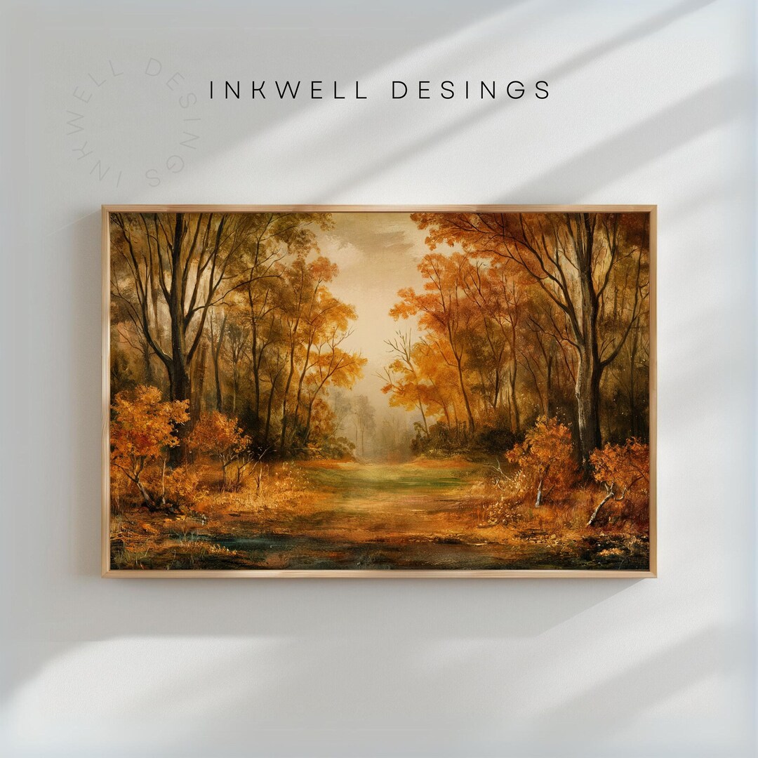 Printable Vintage Fall Landscape Oil Painting, Vintage Landscape Art ...