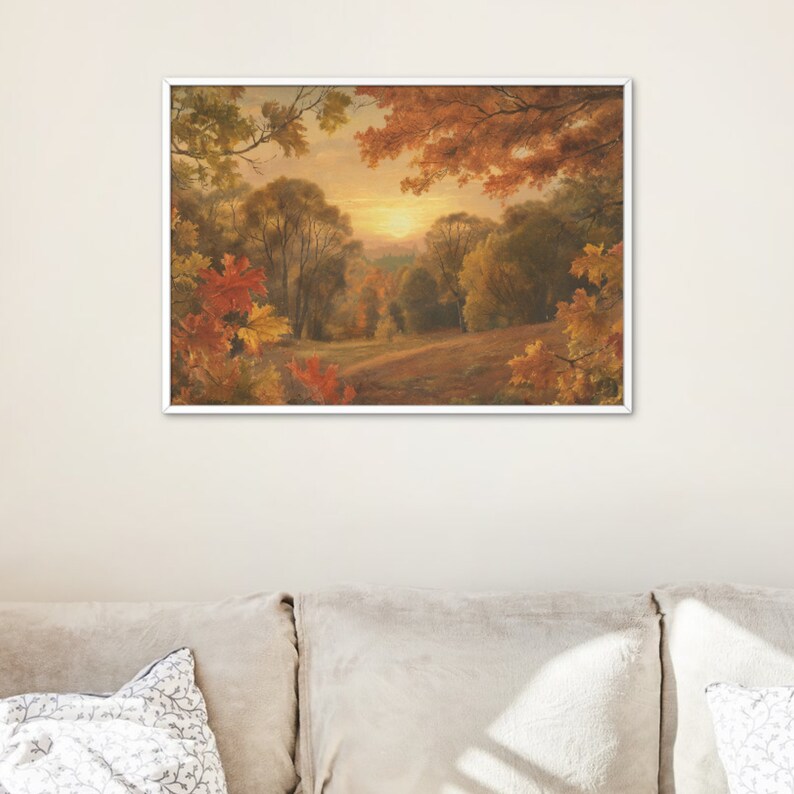 Printable Vintage Autumn Landscape Oil Painting, Vintage Landscape Art Print, Wall Art Digital ...