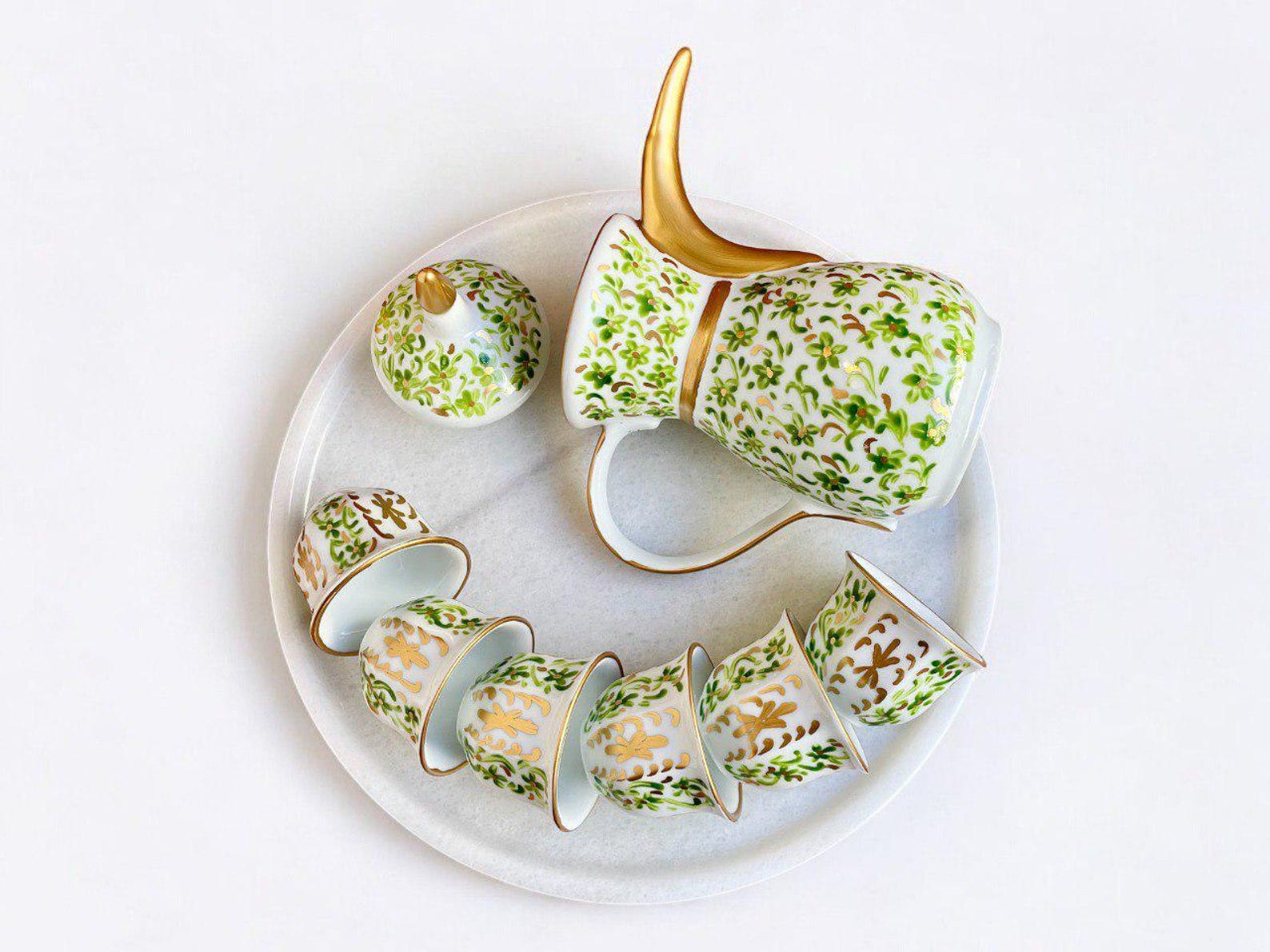 Elegant Hand-painted Porcelain 6-PC of Arabic Bitter Coffee or Espresso ...