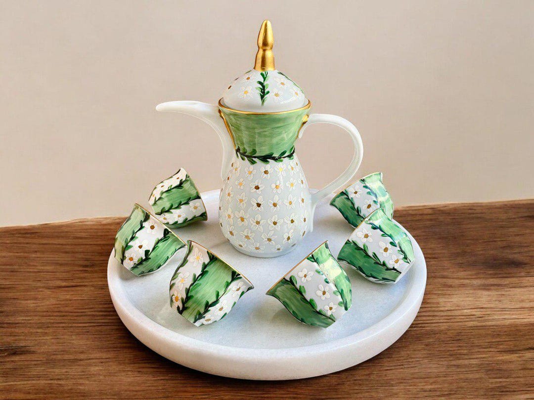 Elegant Hand-painted Porcelain 6-PC of Arabic Bitter Coffee or Espresso ...