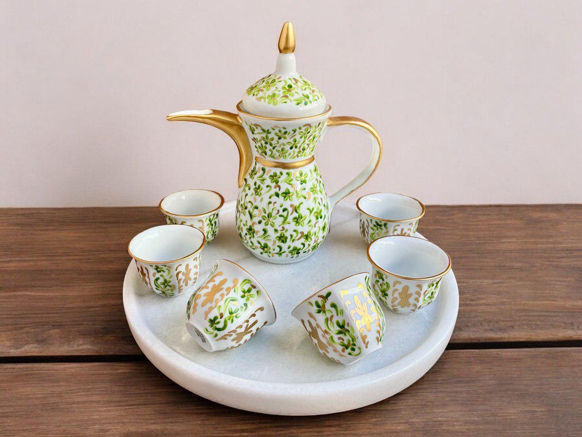 Elegant Hand-painted Porcelain 6-PC of Arabic Bitter Coffee or Espresso ...