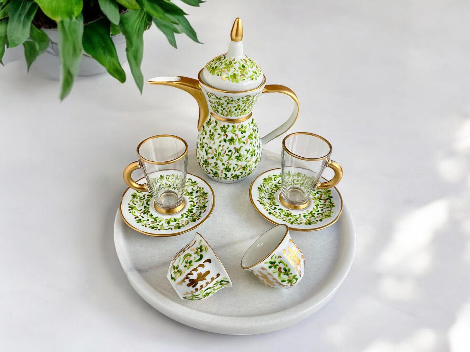 Elegant Hand-painted Porcelain 6-PC of Arabic Bitter Coffee or Espresso ...
