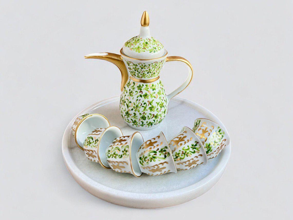 Elegant Hand-painted Porcelain 6-PC of Arabic Bitter Coffee or Espresso ...