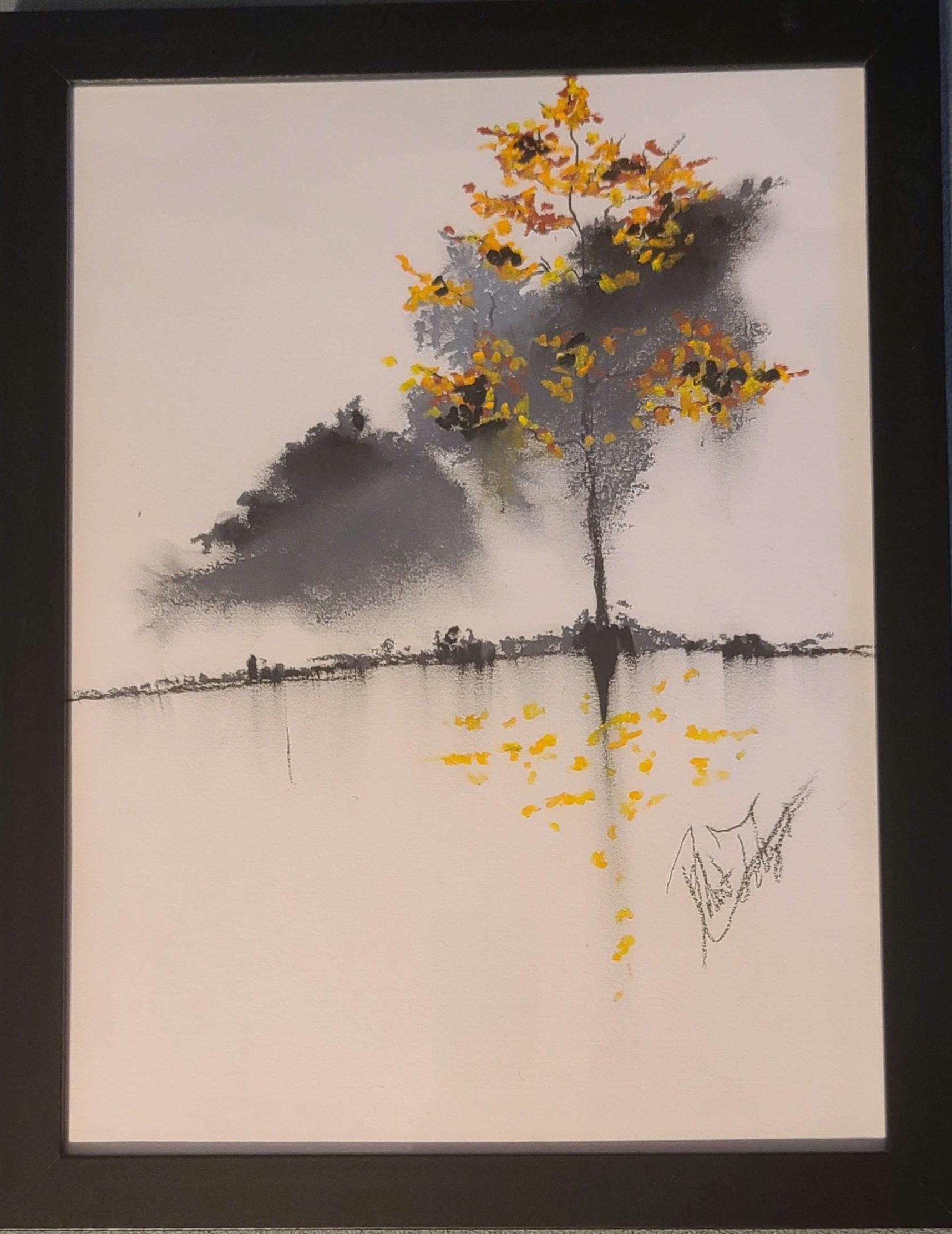 Soft Oil Pastel Drawing of a Fall Day With Leaves Falling Onto the ...