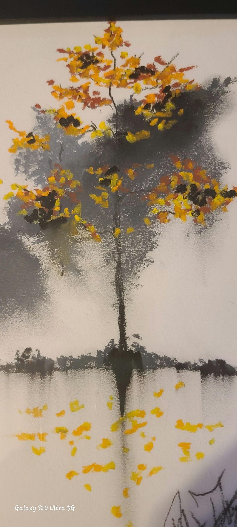 Soft Oil Pastel Drawing of a Fall Day With Leaves Falling Onto the ...