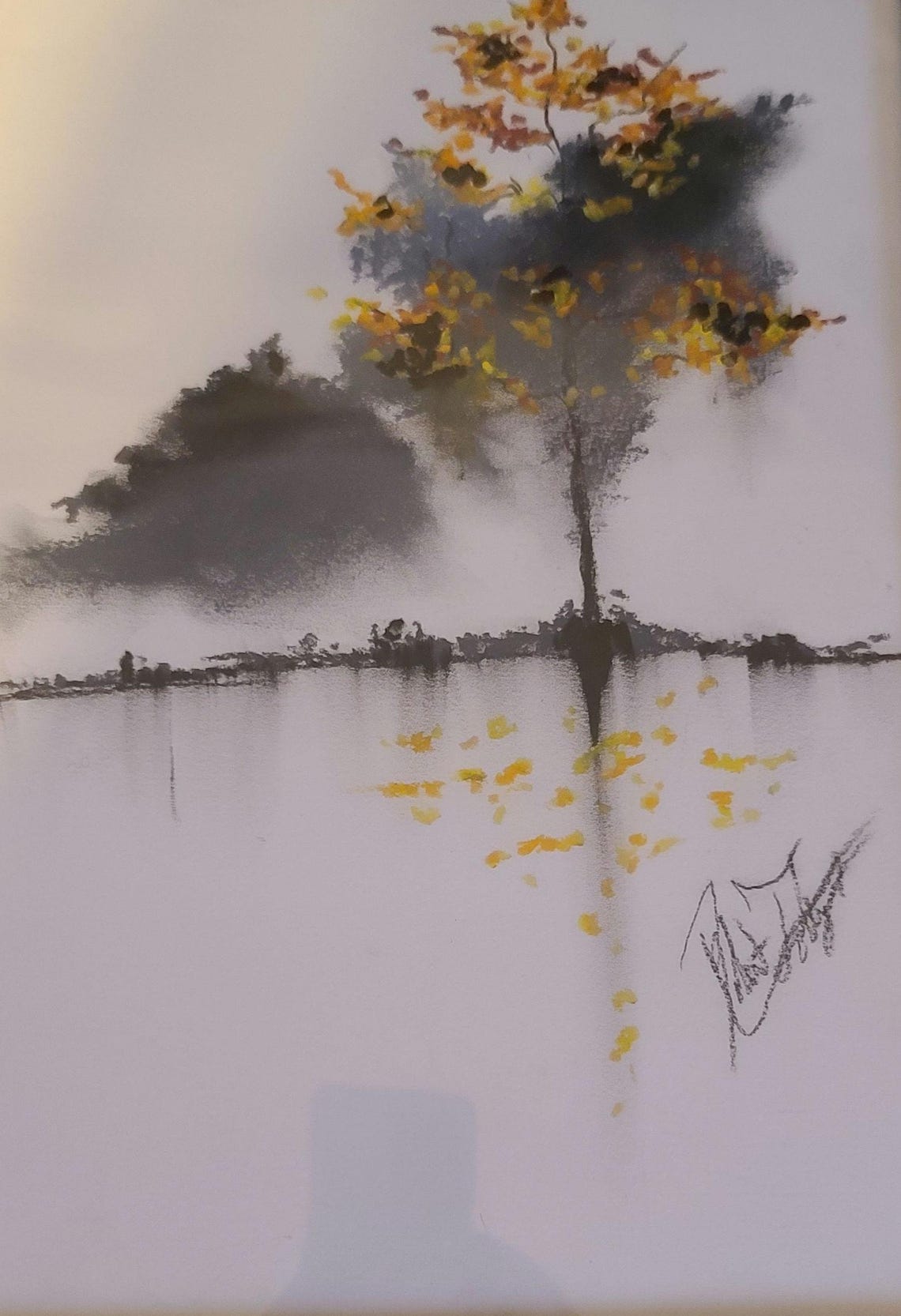 Soft Oil Pastel Drawing of a Fall Day With Leaves Falling Onto the ...