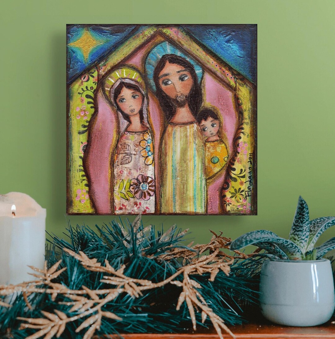 Nativity Night Print on Wood (8 X 8 Inches) Folk Art by FLOR LARIOS - Etsy