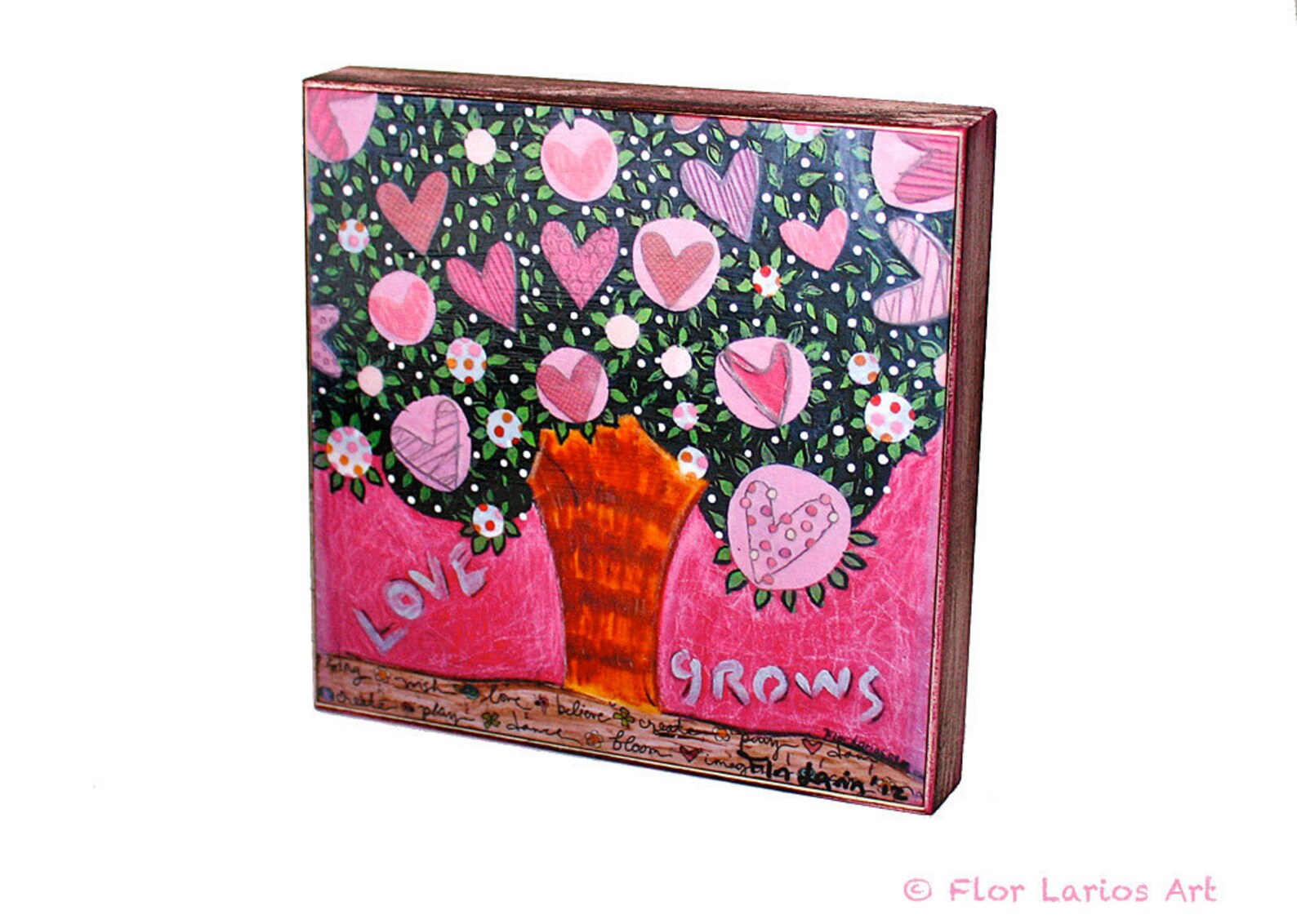 Love Grows Tree Giclee Print Mounted on Wood 4 X 4 Inches - Etsy