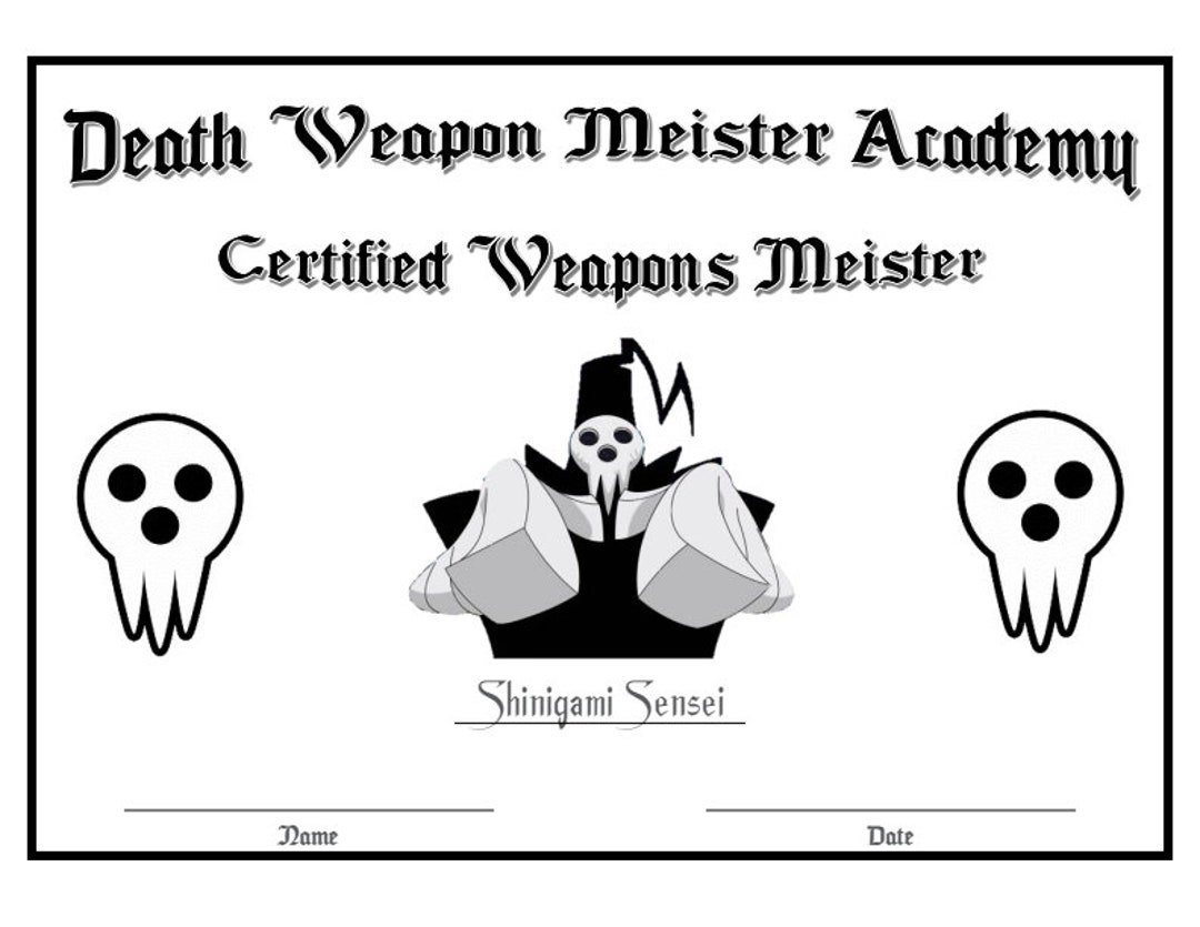 DWMA Death Sythe/meister Certificate - Etsy