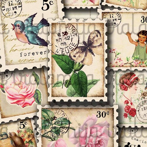Printable Postage Stamps Collage Sheet Junk Journal Ephemera | Etsy