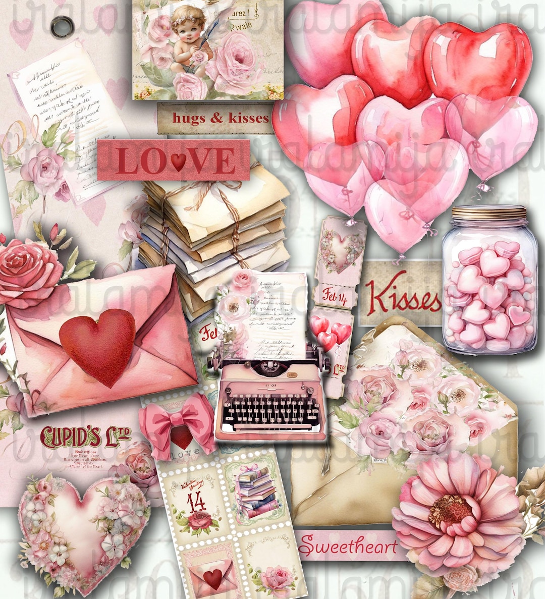 LOVE NOTES, Valentine, Junk Journal, Digital Download, Planner, Shabby ...