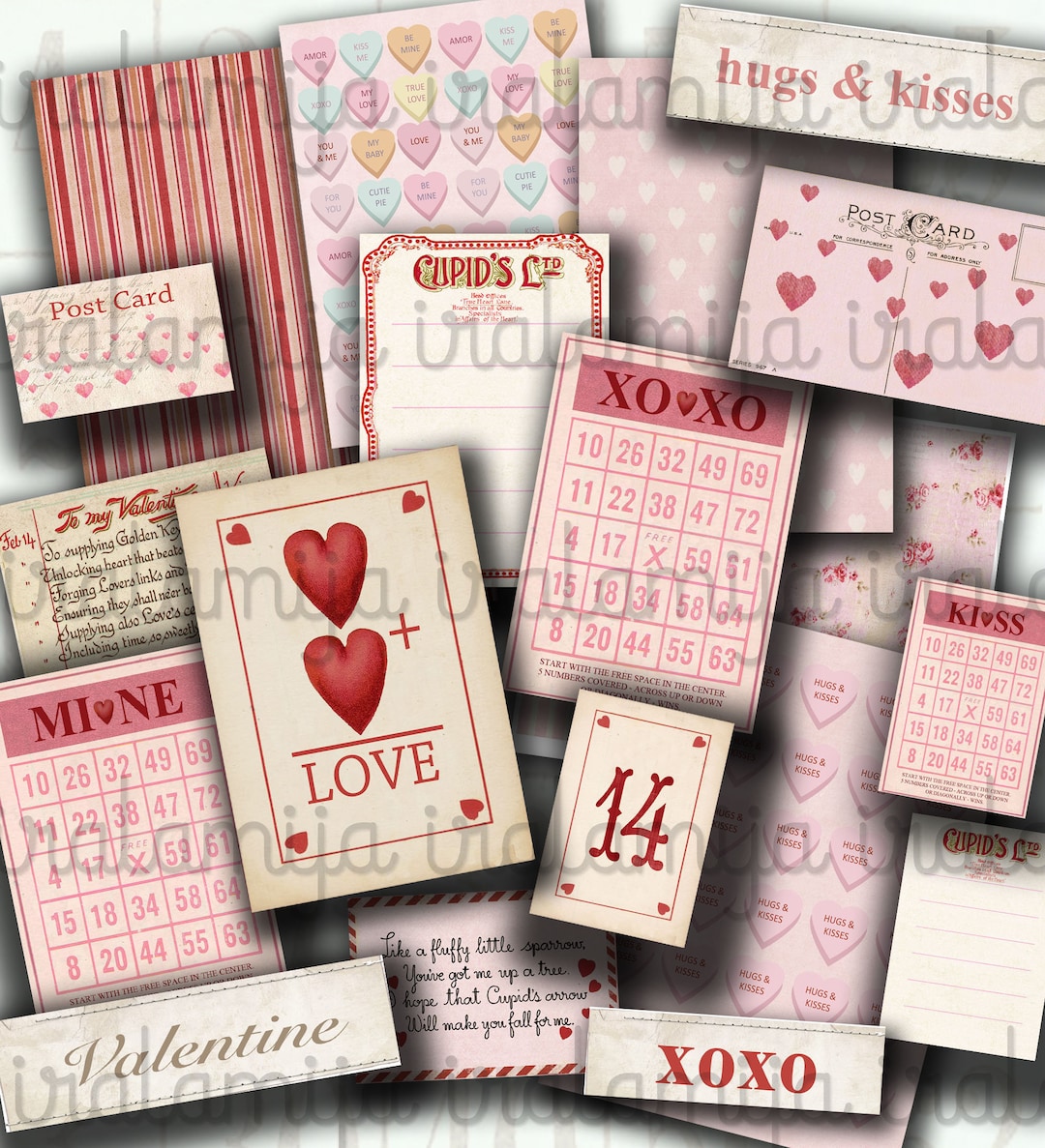 VALENTINE Junk Journal Kit, Digital Download, Pink, Valentines Day ...