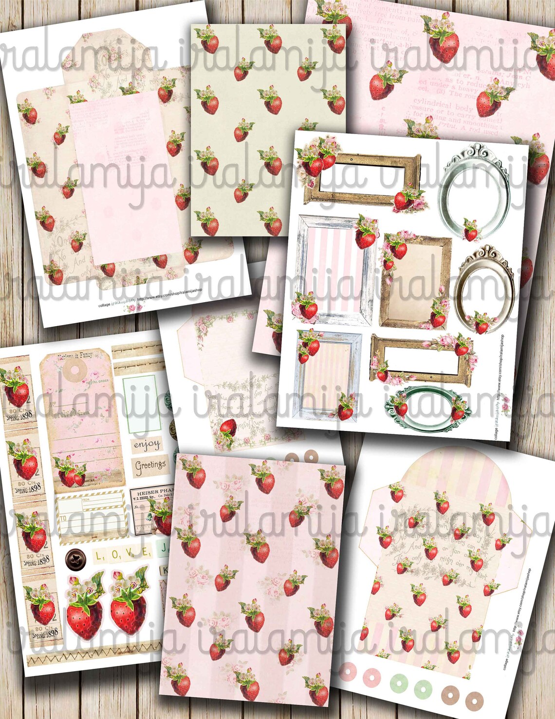 SWEET Strawberry, Digital Download/ Junk Journal Kit, Strawberry Images ...