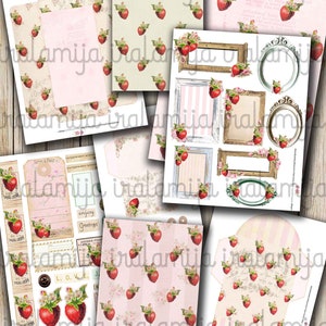 SWEET Strawberry, Digital Download/ Junk Journal Kit, Strawberry Images ...