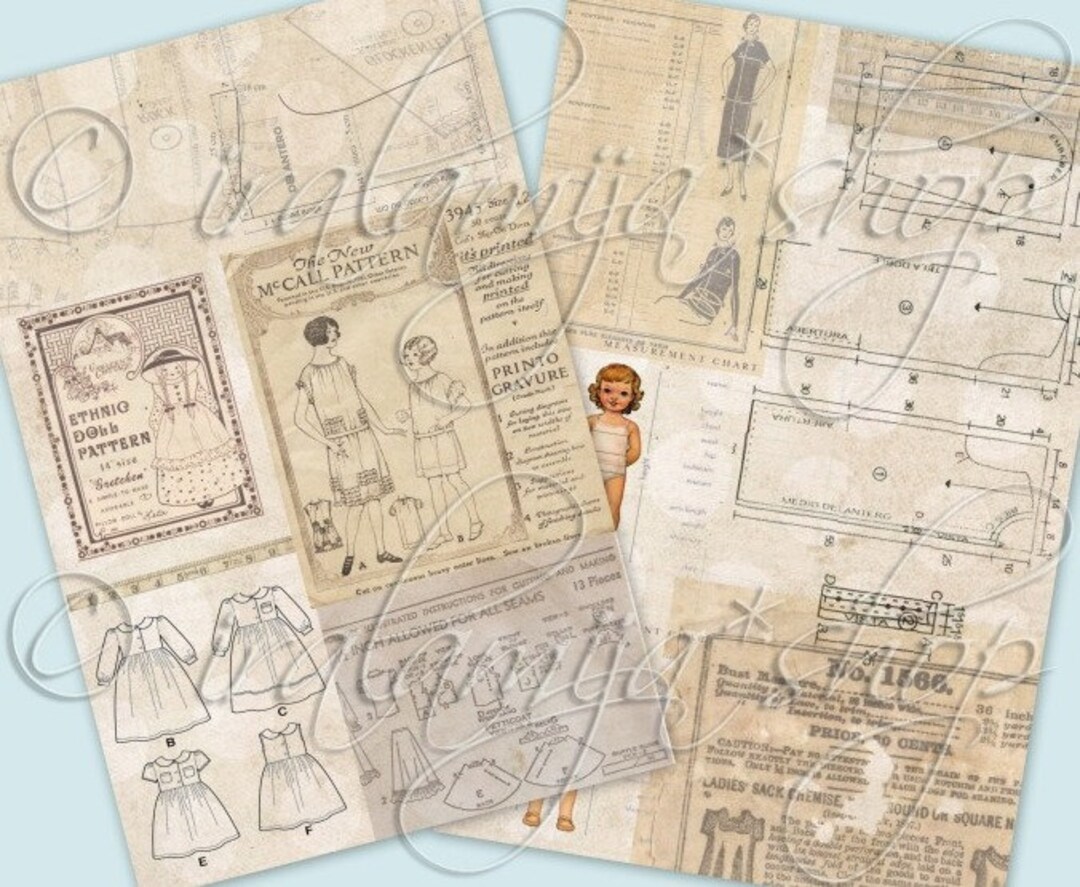 SEWING PATTERN Collage Digital Images -printable Download File Digital ...