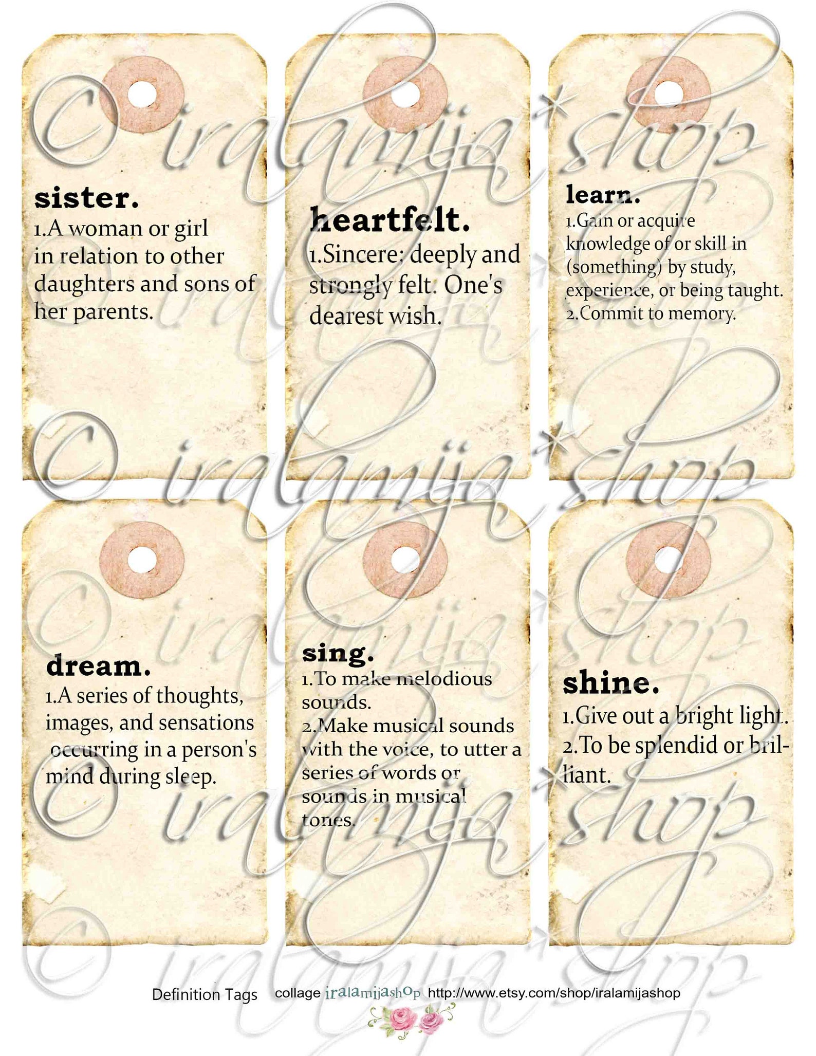 Printable Definition Tags Vintage Style Tags Definition - Etsy