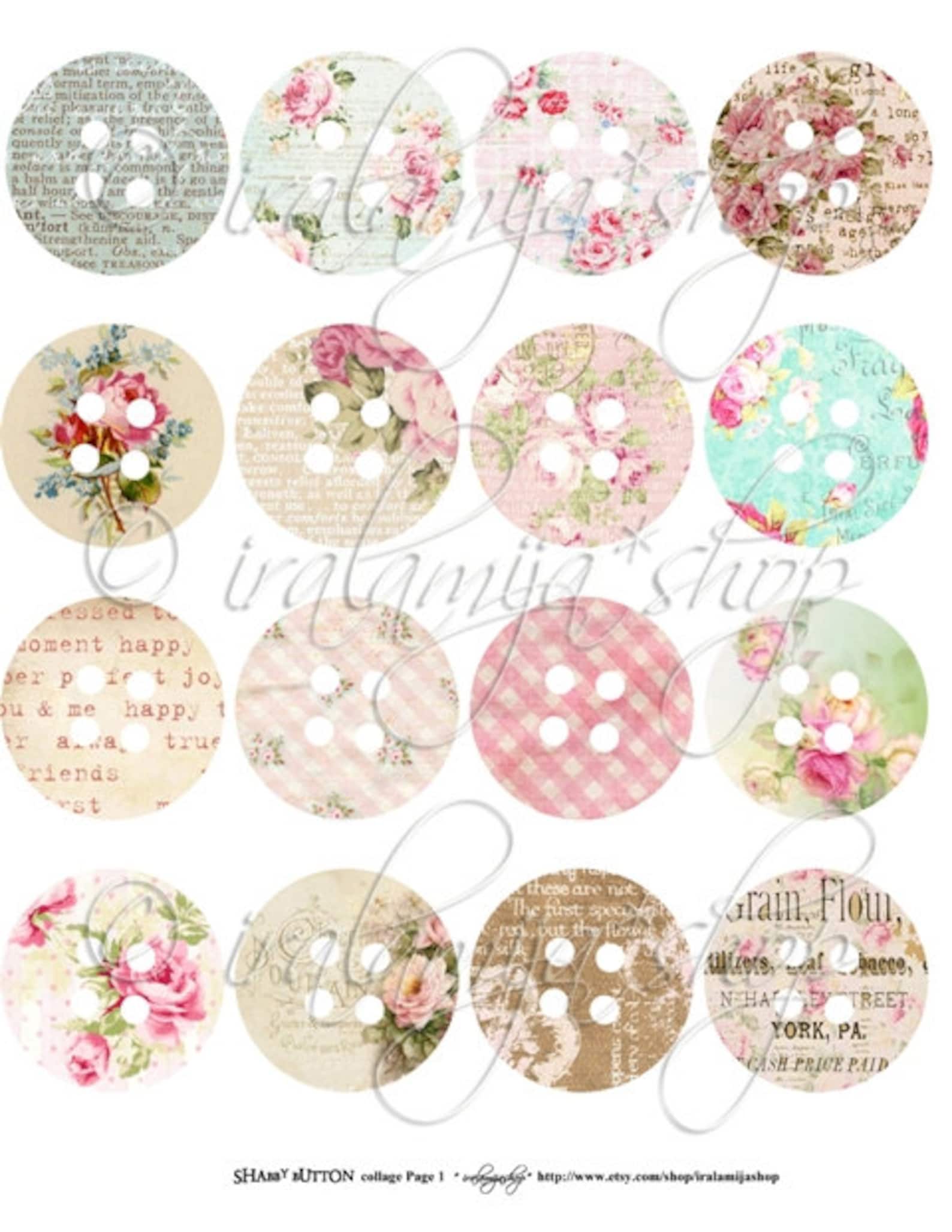 SHABBY BUTTON Collage Digital Images printable Download File - Etsy