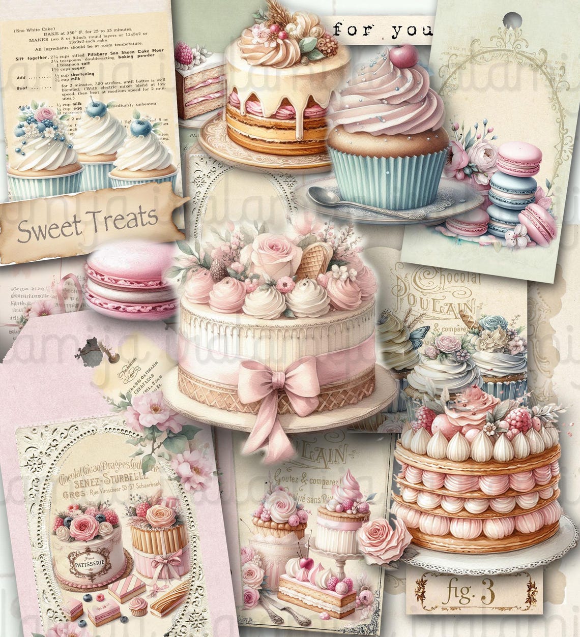 PATISSERIE Junk Journal Digital Download Cake Paper Shabby Macarons ...