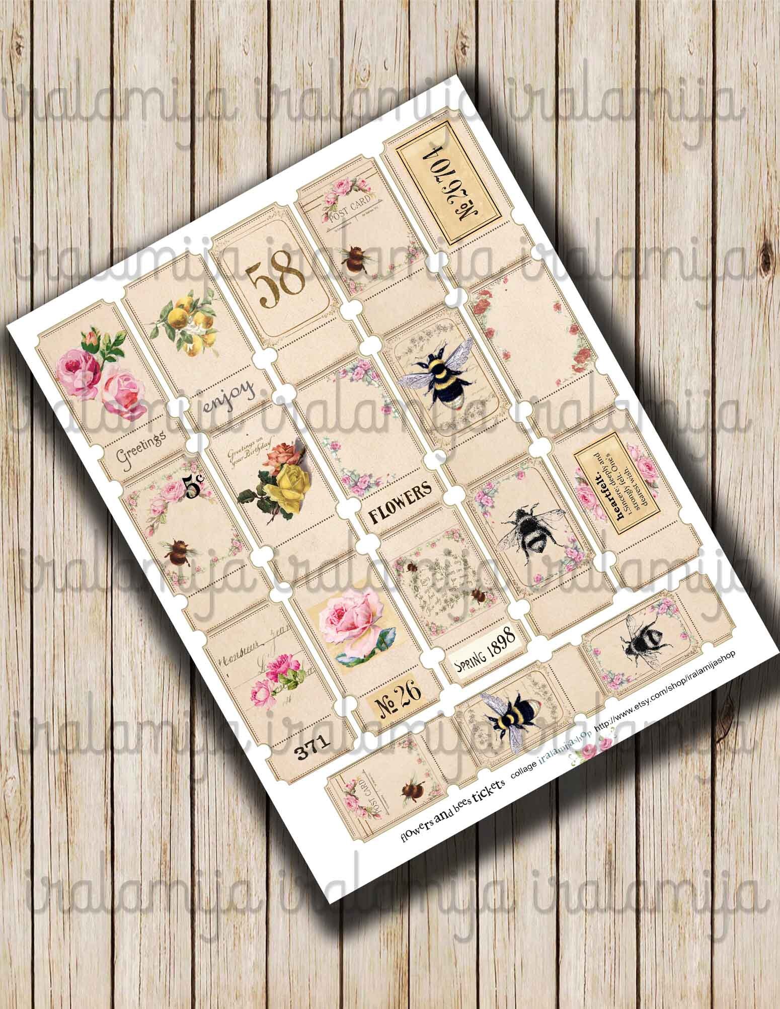 Printable Tickets FLOWERS and BEES Digital Images Download - Etsy