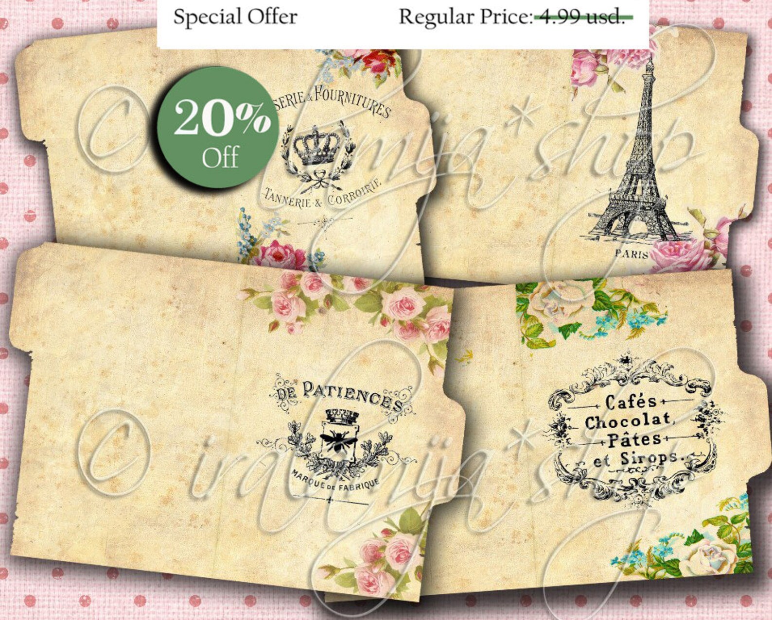 ROMANTIC Mini FOLDERS Printable Collage Digital Images | Etsy