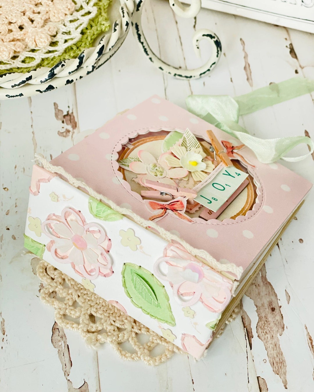 MINI Album With Embroidered Spine , Mini SCRAPBOOK Album, Gifts ...