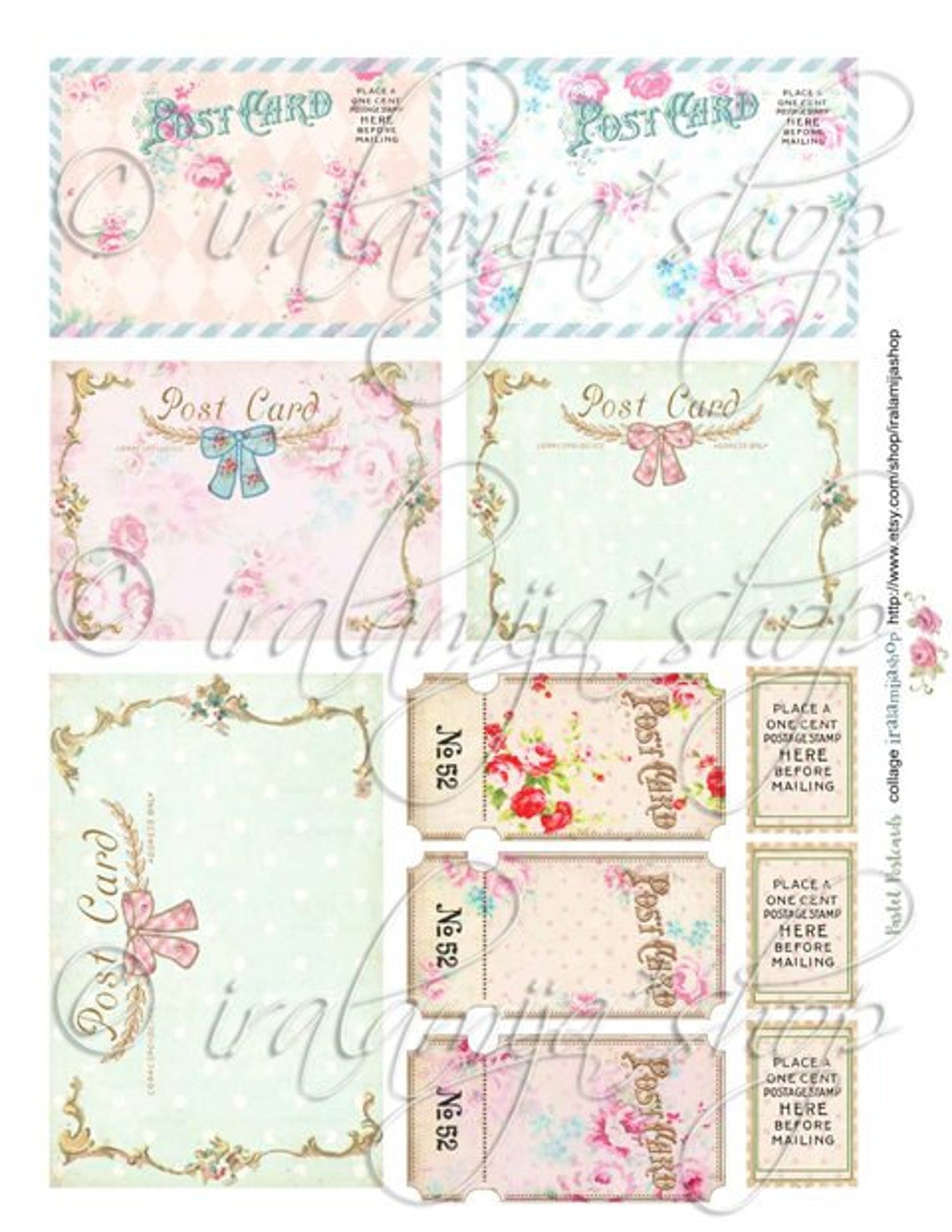 Printabe Postcards / PASTEL POST CArDS / Digital Images / | Etsy