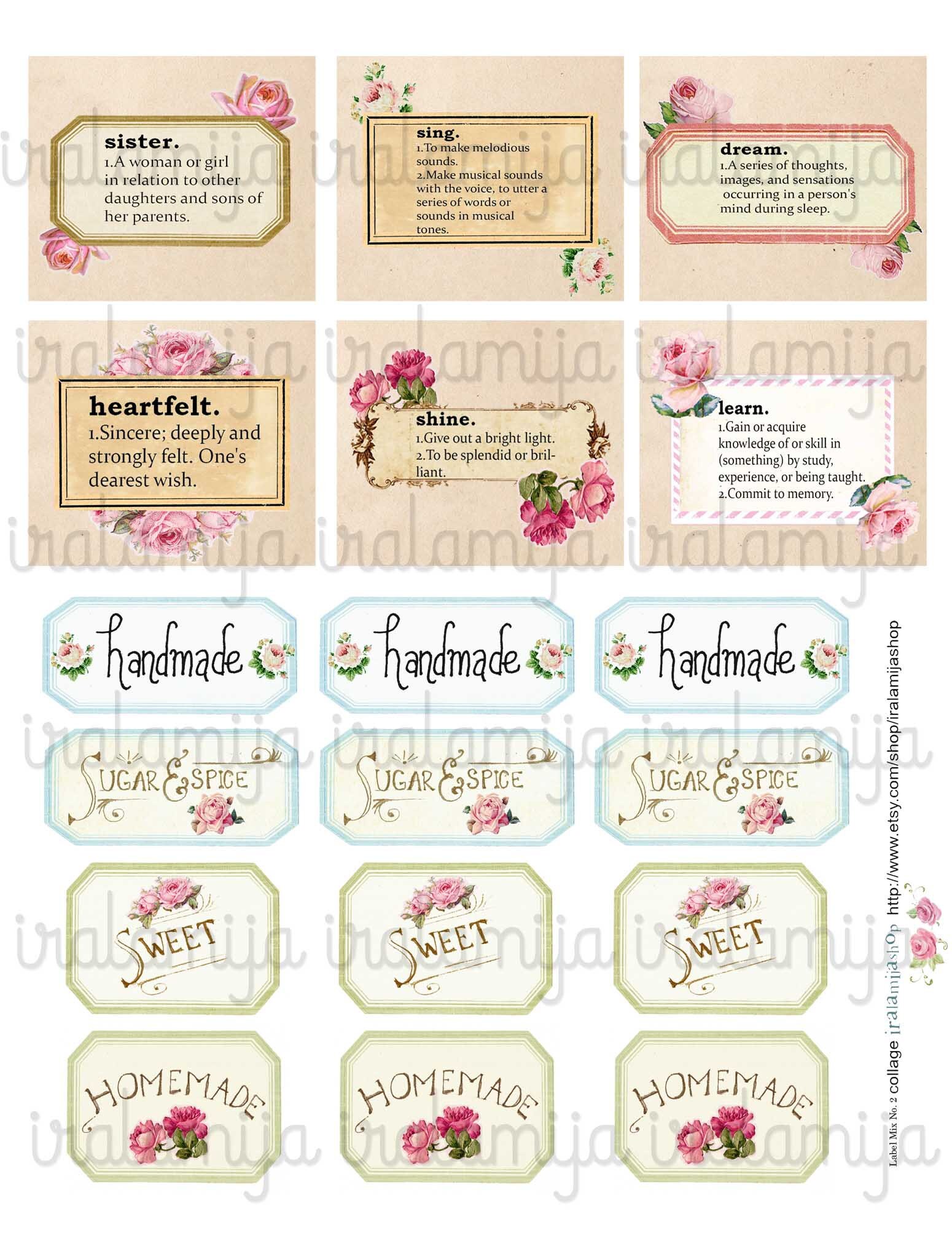 Printable Labels / Label Mix No. 2 / Digital Images / Printable ...