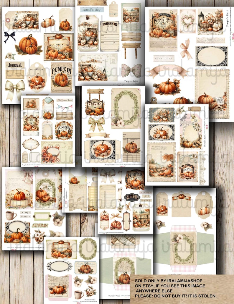 PUMPKIN PATCH Junk Journal Ephemera Kit Printable Vintage Shabby Autumn ...