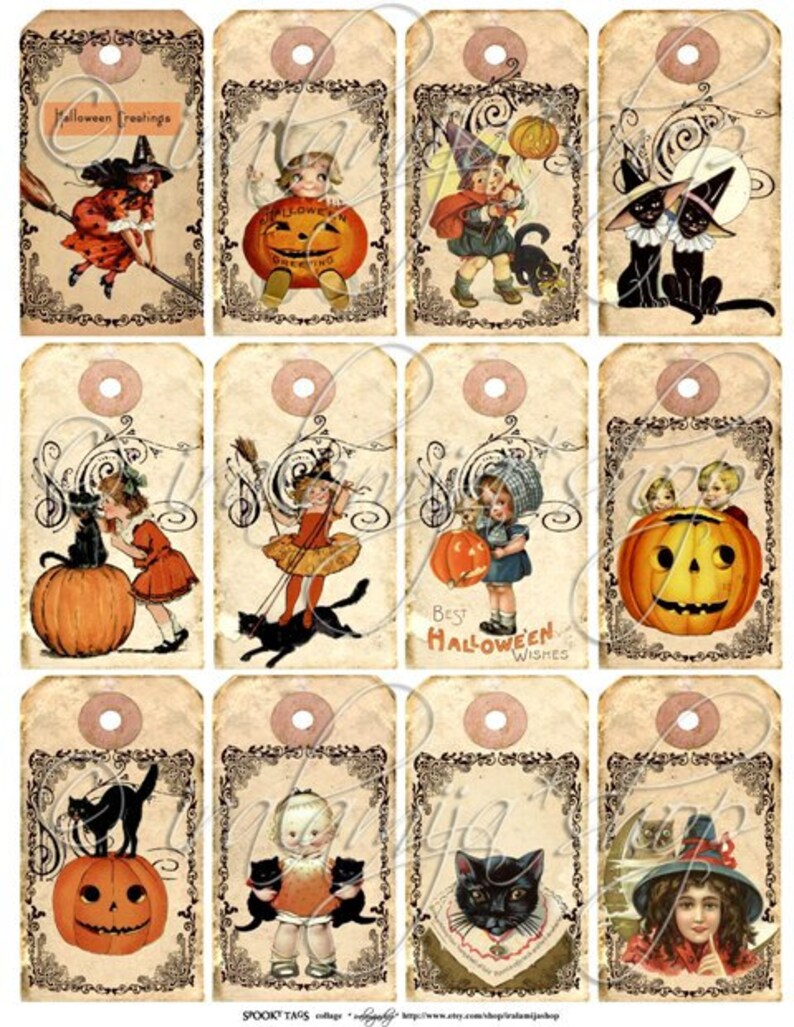 SPOOKY TAGS Collage Digital Images -printable Halloween Tags / Tags ...