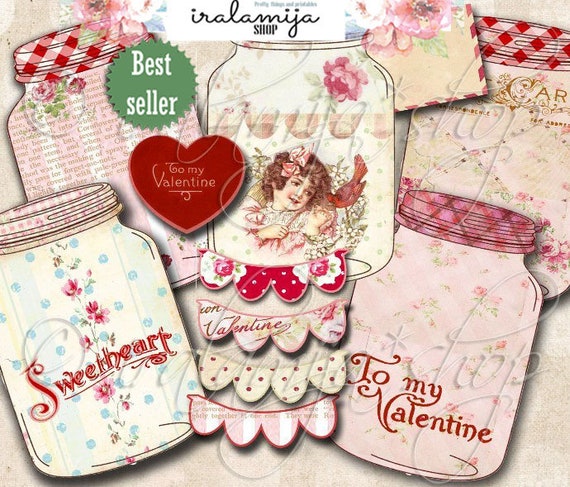 VALENTINE JARS Collage Digital Images printable Download File | Etsy