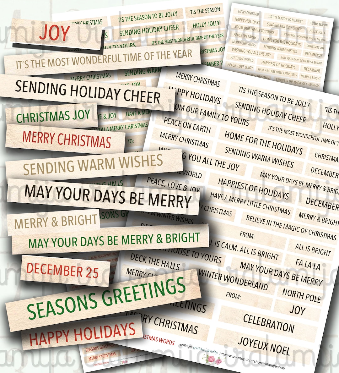 CHRISTMAS WORDS - Sentiments - Digital Images -printable Download ...