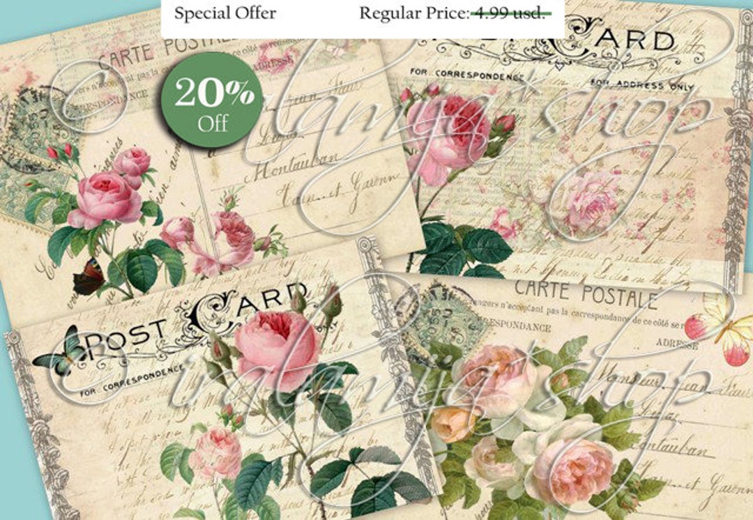 FLORAL POSTCARDS Collage Digital Images printable Download - Etsy
