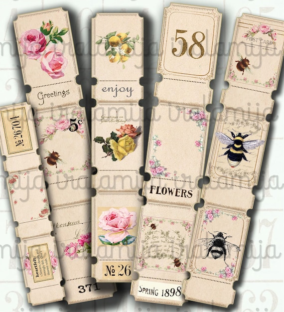 Printable Tickets FLOWERS and BEES Digital Images Download - Etsy
