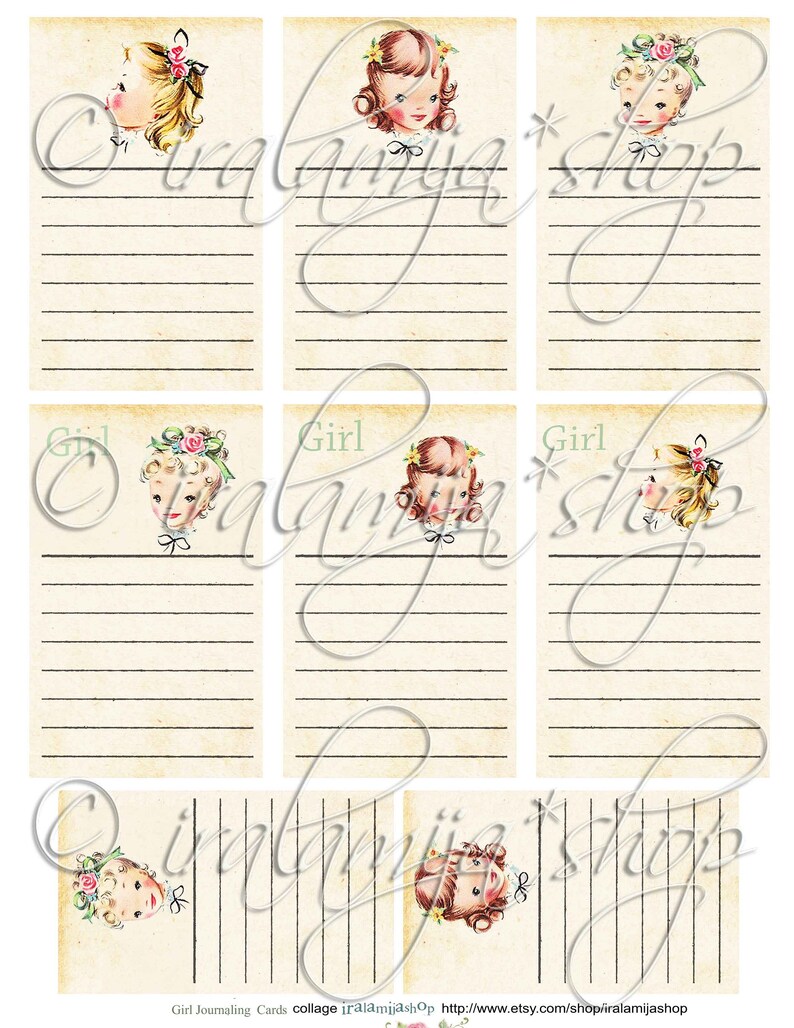 Girl Junk JOURNAL CARDS Printable Cards Shabby Retro Digital Download ...