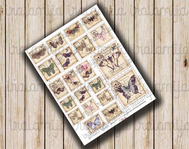 Butterfly Stamps Faux Printable Stamps Junk Journal - Etsy