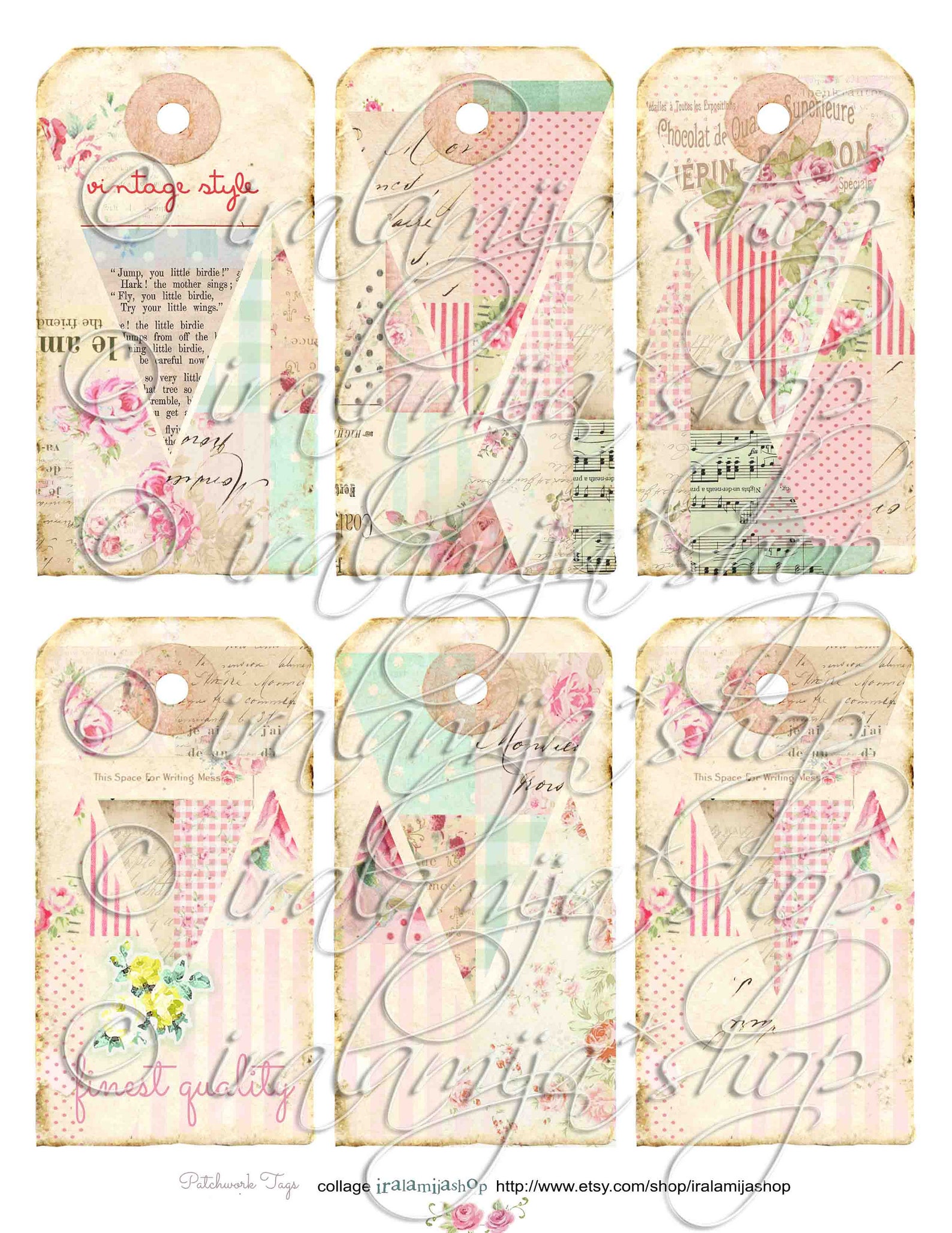Patchwork Tags Printable TAGS Vintage Style Tags - Etsy