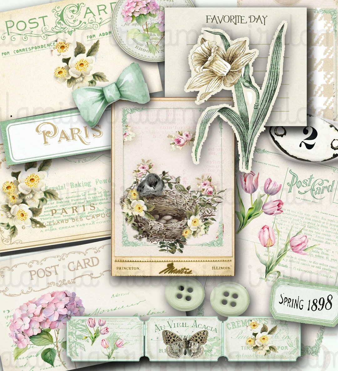 SWEET SPRING No. 2 Junk Journal, Digital Papers, Journal, Hydrangea ...