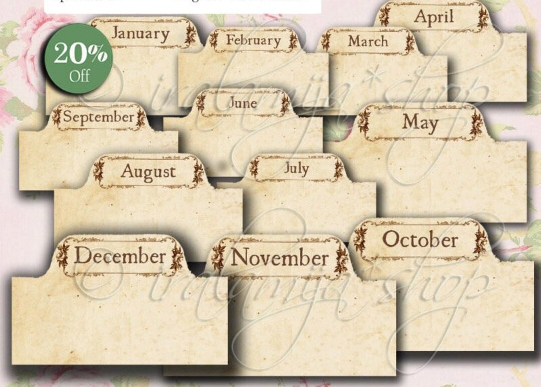MONTHS and DAYS TABS Collage Digital Images -printable Download File ...